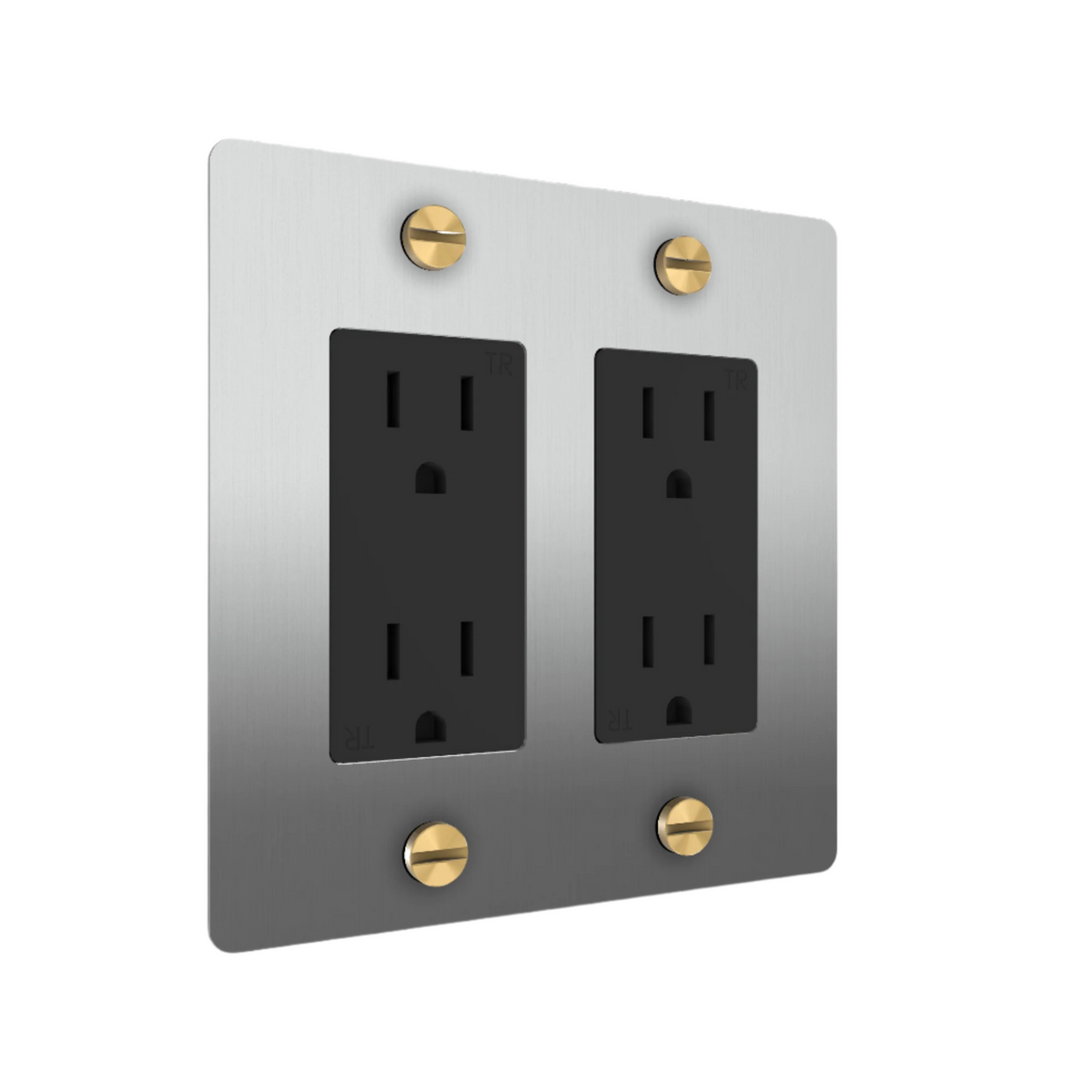 2G Duplex Outlet / Cross / Without Logo / Steel / Brass | Light House Co.