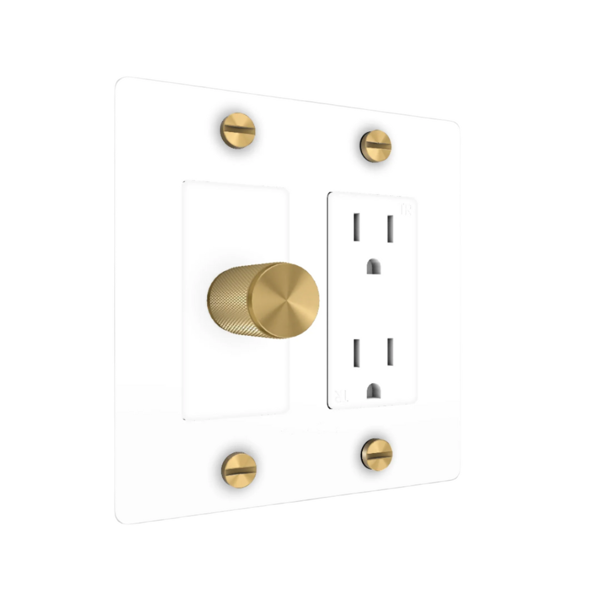 2G Dimmer & Duplex Outlet / Cross / Without Logo / White / Brass ...