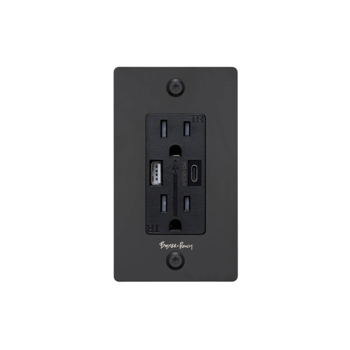 1G Duplex Outlet / Usb A + C / Linear / With Logo / Black | Light House Co.