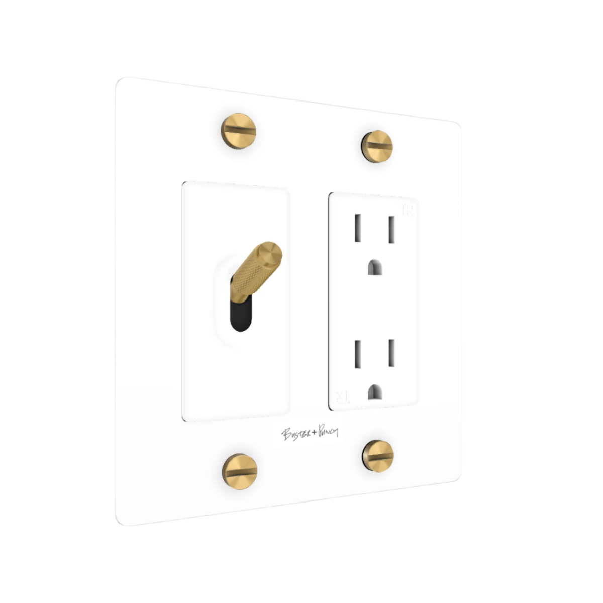 2G Toggle & Duplex Outlet / Cross / With Logo / White / Brass | Light ...