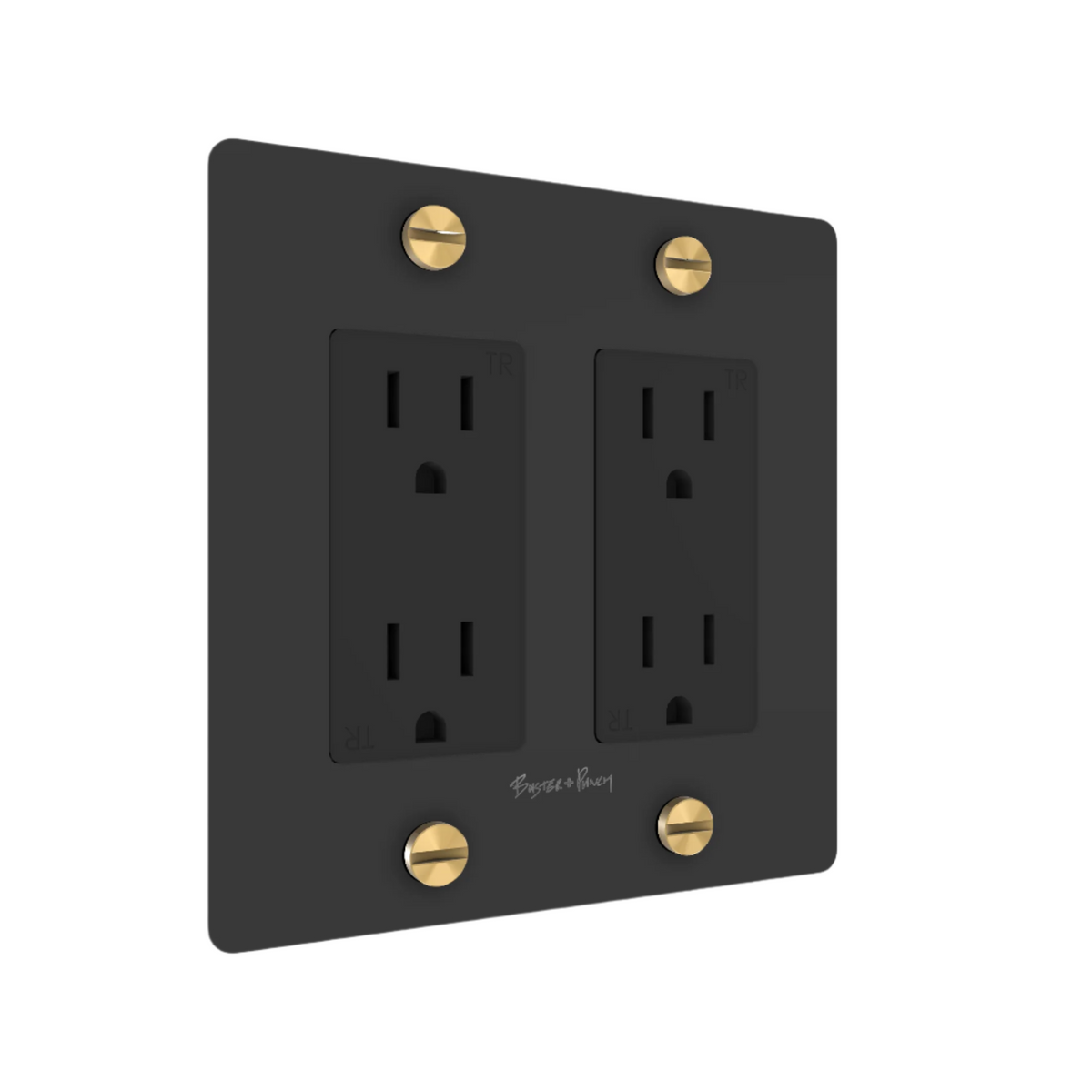 2G Duplex Outlet / Cross / With Logo / Black / Brass | Light House Co.